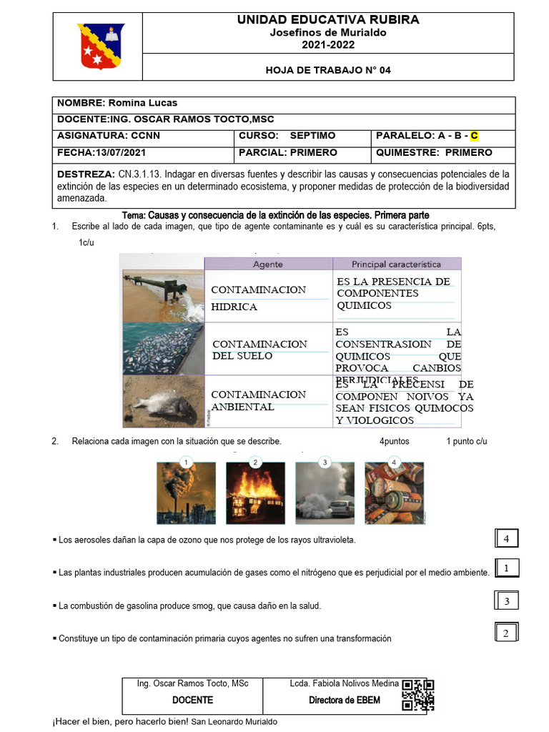 CCNN Hoja de Trabajo N2 | PDF | Contaminación | Ciencia medioambiental
