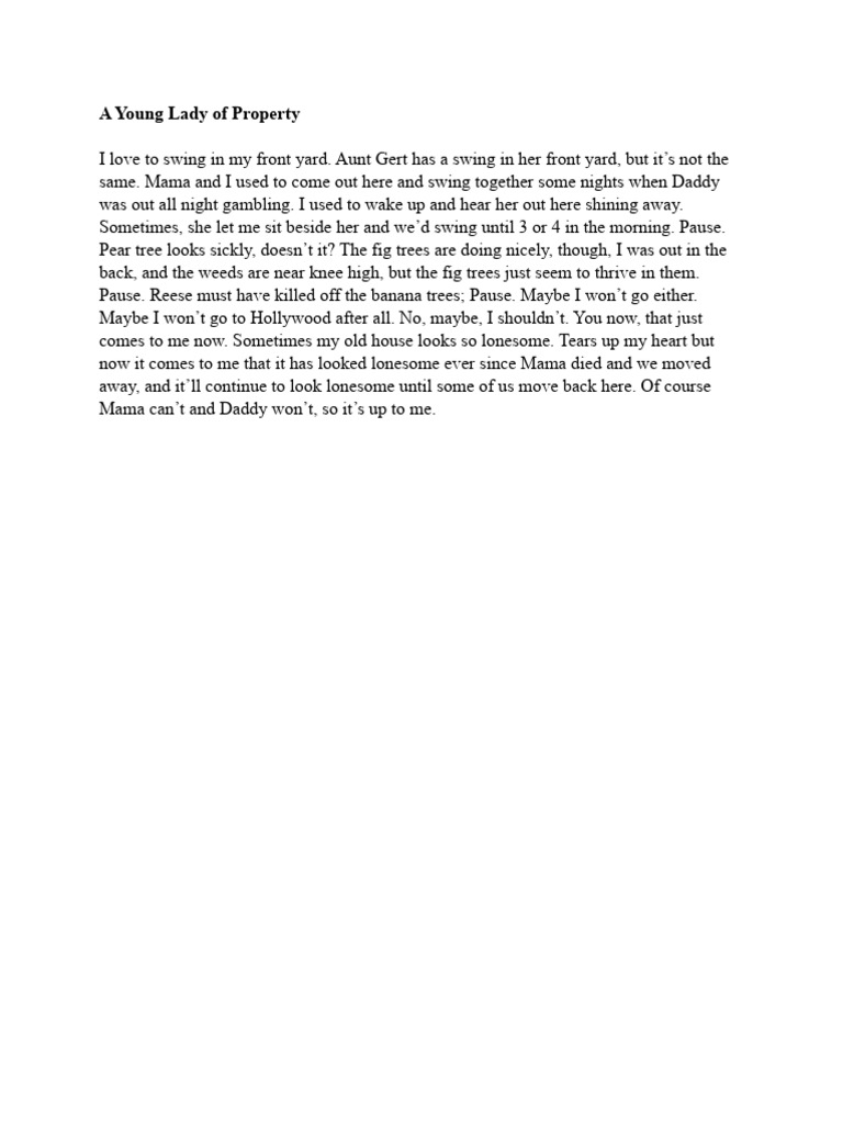 A Young Lady's Nostalgic Reflections | PDF