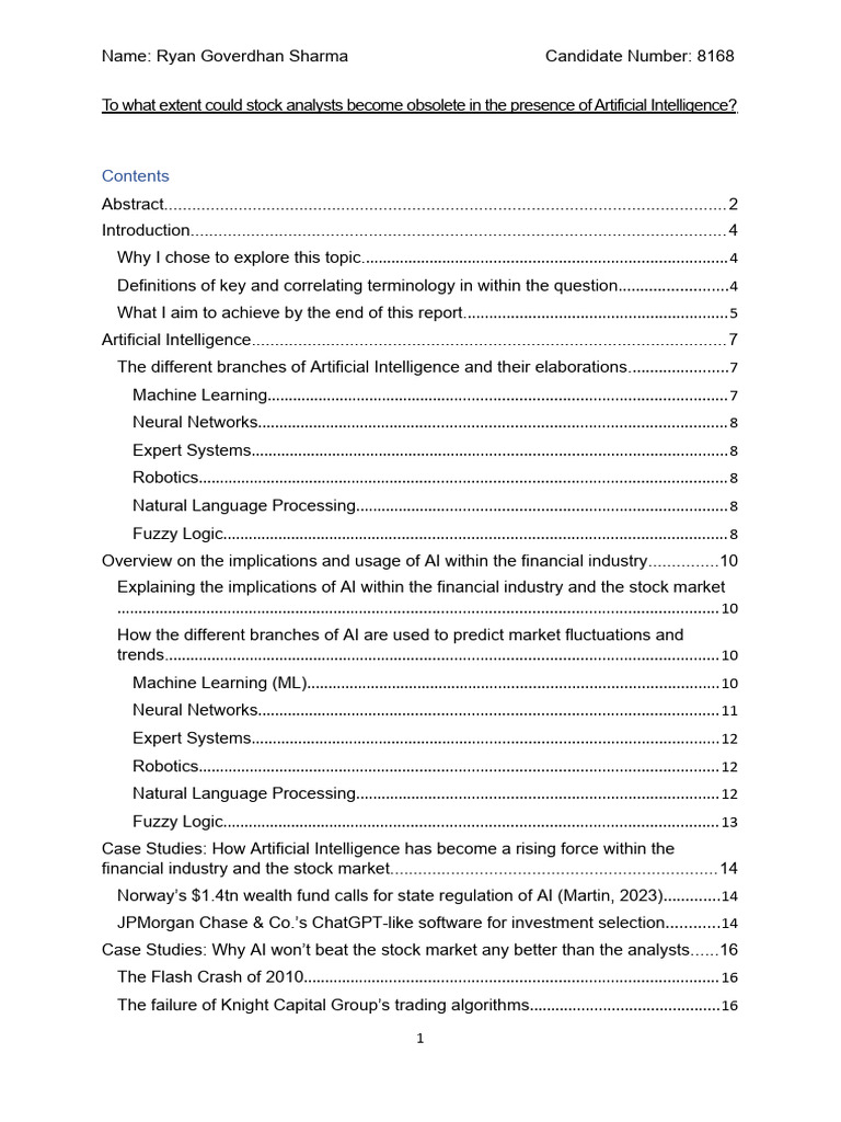Ryan G Sharma - EPQ (Final) | PDF | Machine Learning | High Frequency Trading