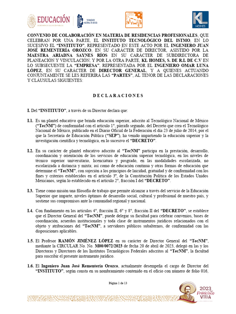 Formato de Convenio de Colaboración en Materia de Residencia ...