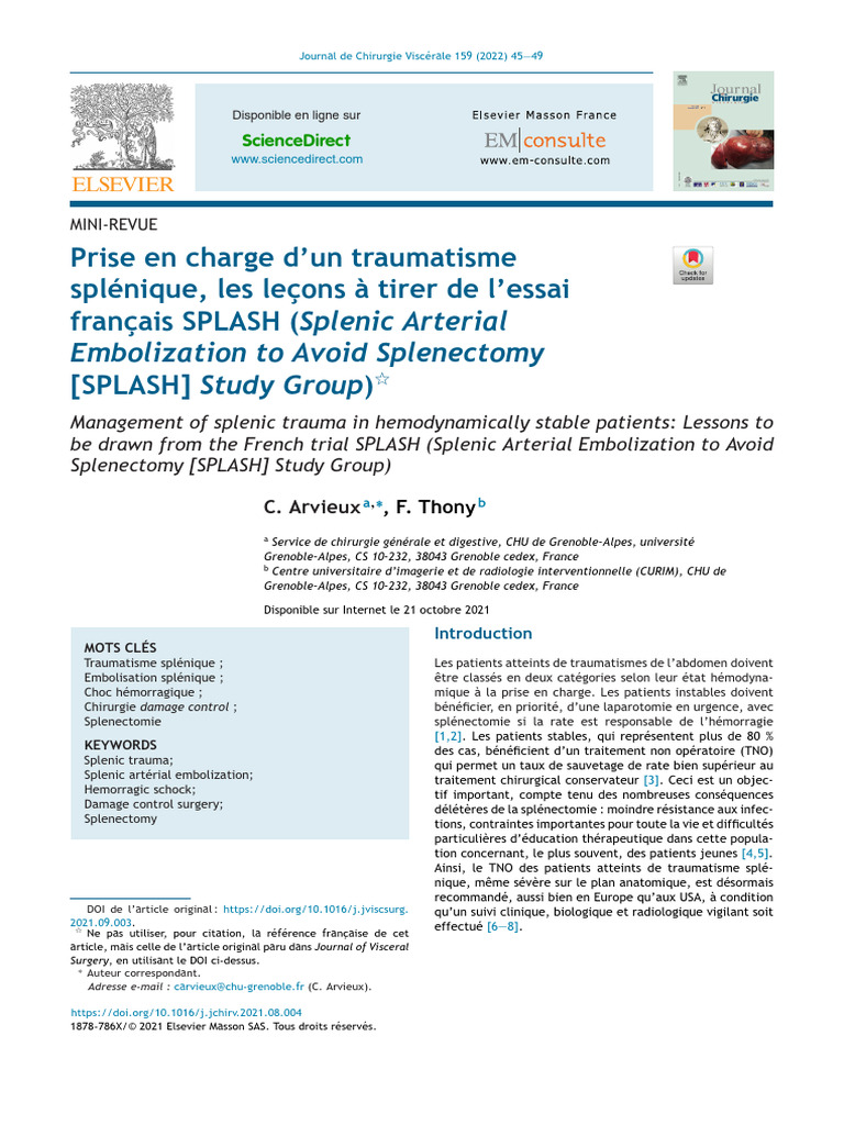 Gestion du traumatisme splénique stable | PDF | Saignement ...