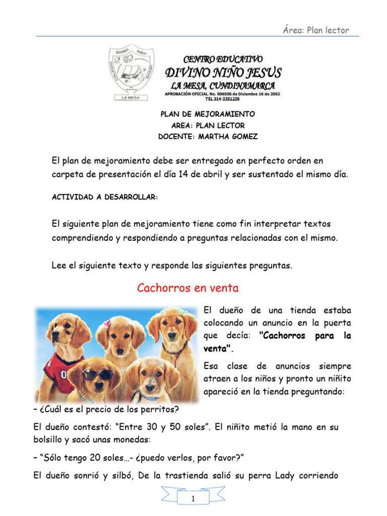 Lectura Plan Lector Pdf