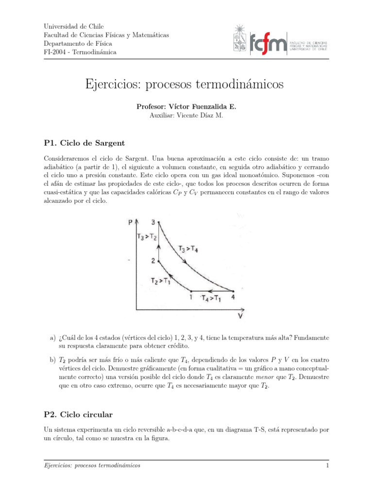 Guia de Ejercicios de Procesos y Ciclos | PDF | Gases | Temperatura