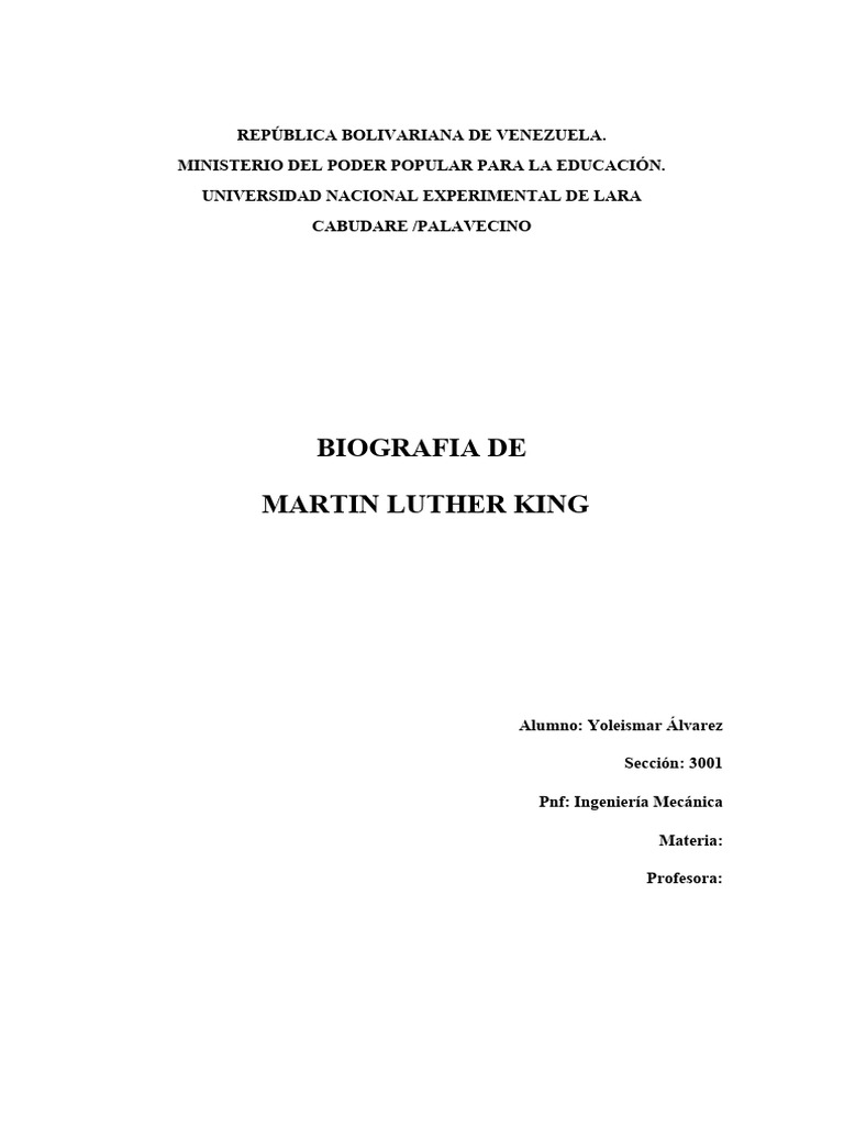 BIOGRAFIA DE MARTIN LUTHER KING | PDF | Martin Luther King hijo.