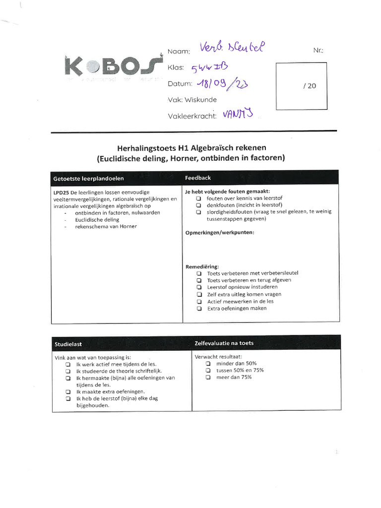 VANMJ - HT1 Verbetersleutel | PDF