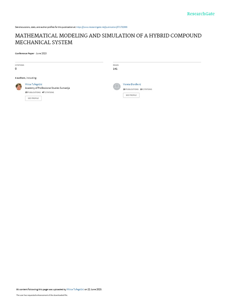 Mathematical Modeling and Simulation of A Hybrid Compound Mechanical System | Download Free PDF ...