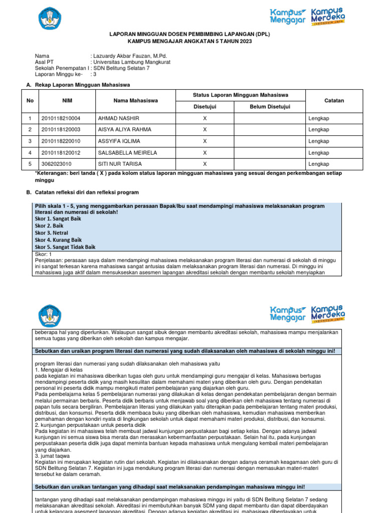 Laporan DPL Kampus Mengajar 2023 | PDF