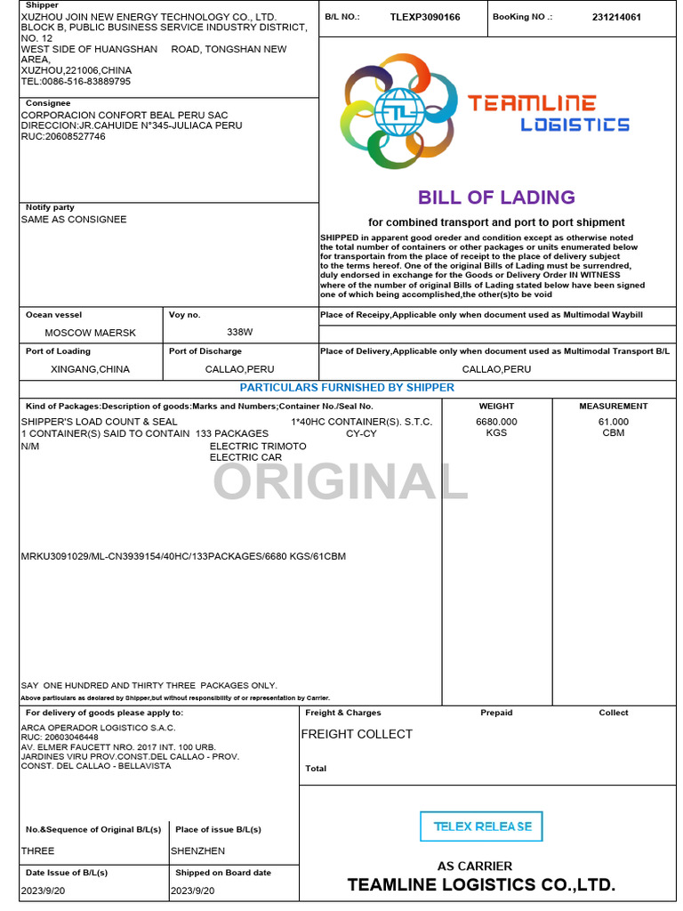 Telex BL | PDF | Bill Of Lading | Cargo