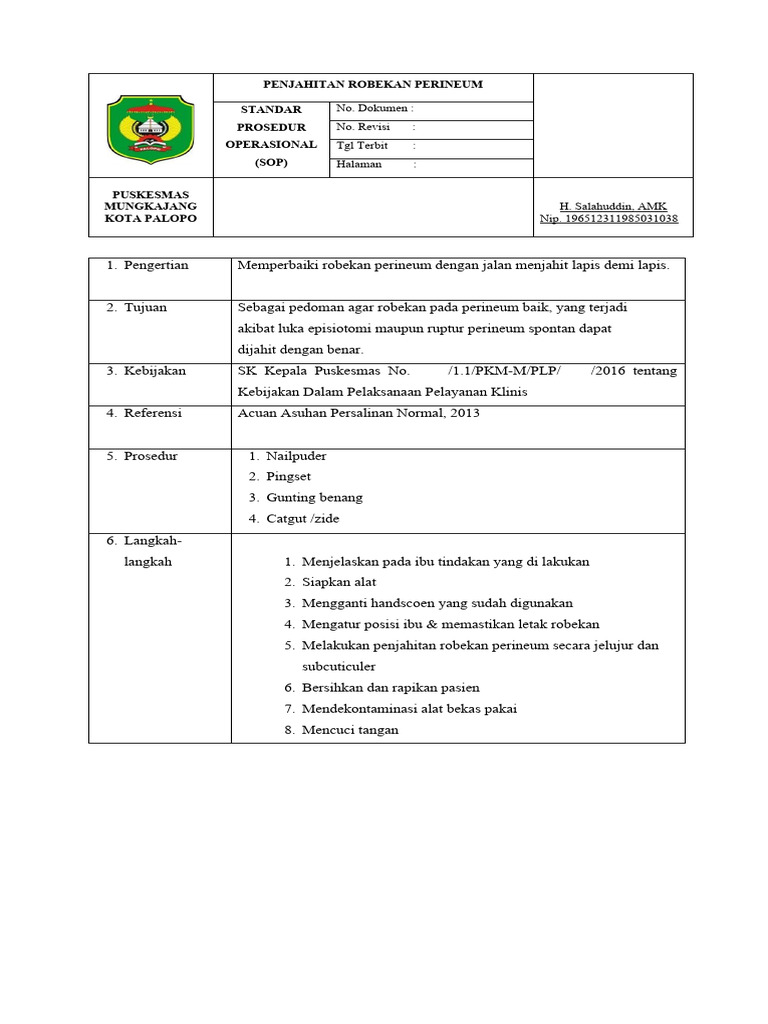 Spo Penjahitan Robekan Perineum | PDF