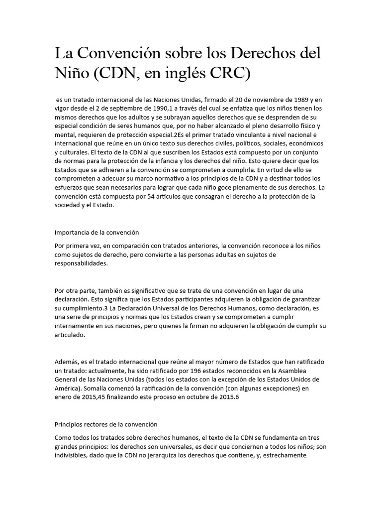 La Convención sobre los Derechos del Niño | PDF | Convención de los ...
