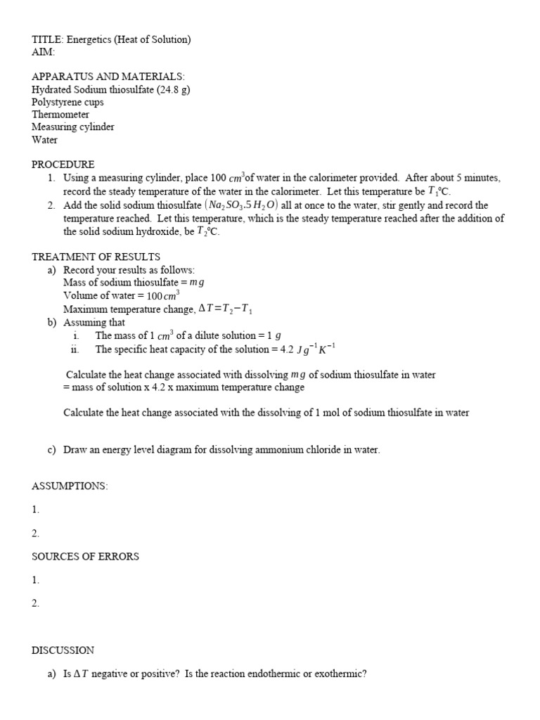 Energetics_lab_Heat_of_solution_-sodium_thiosulfate | PDF
