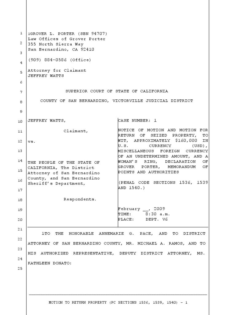 Motion Return Property 01-29-09 REVISED | PDF | Search And Seizure ...