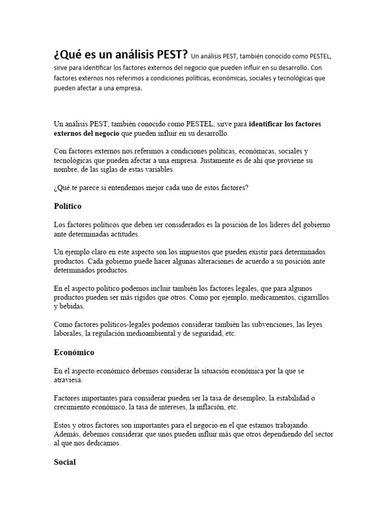 Qué es un análisis PEST | PDF | Análisis FODA | Economias
