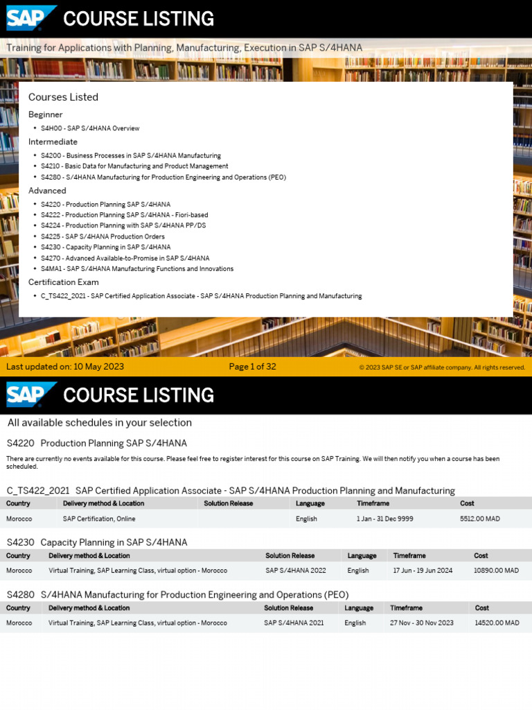 SAP S/4HANA Manufacturing Training Courses | PDF | Business Process | Application Software
