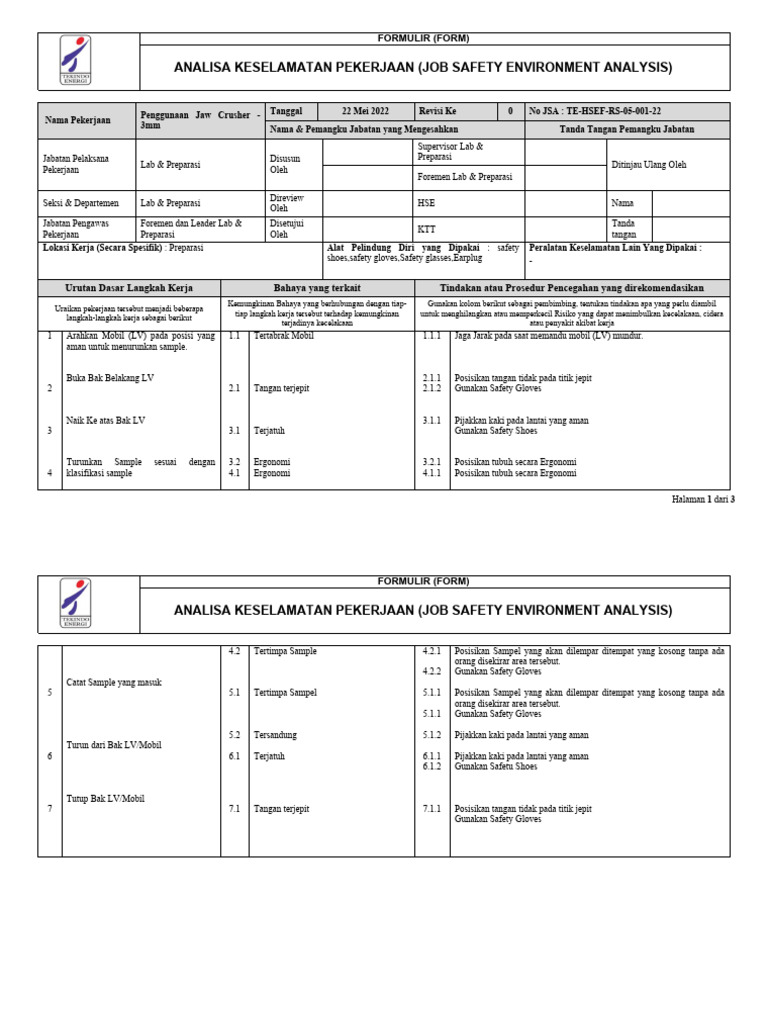 JSA Penurunan Sample | PDF