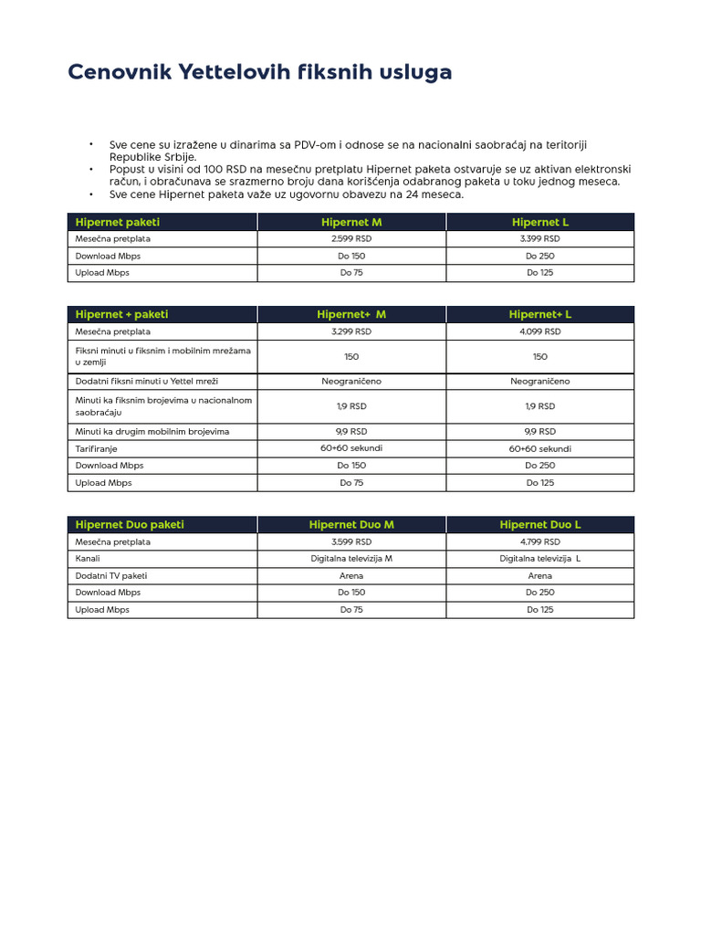 Cenovnik usluga za domacinstva 472022 | PDF