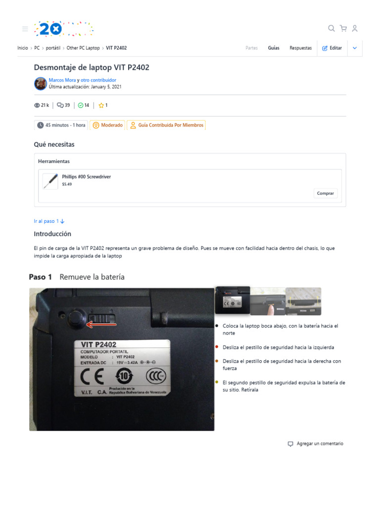 Desmontaje de Laptop VIT P2402 - Guía de Reparación IFixit | PDF ...
