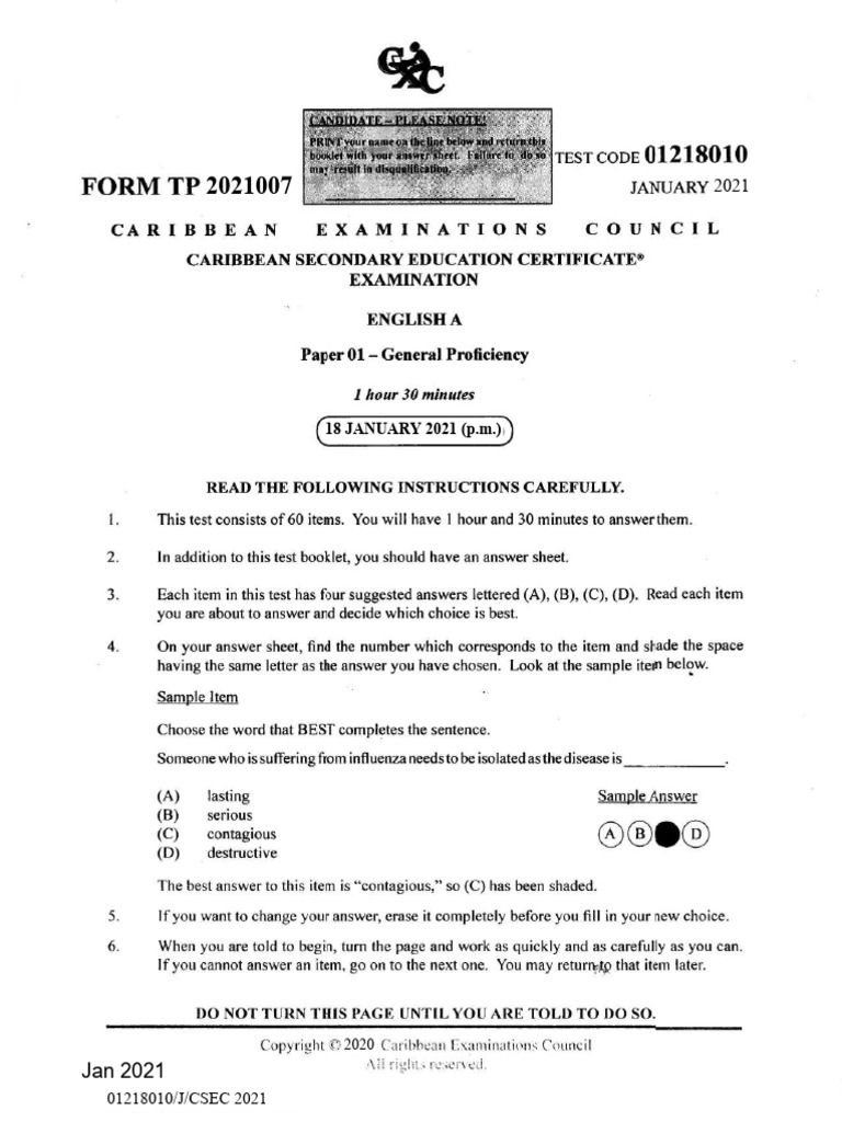 CSEC English A January 2021 P1 | Download Free PDF | Cigarette | Smoking