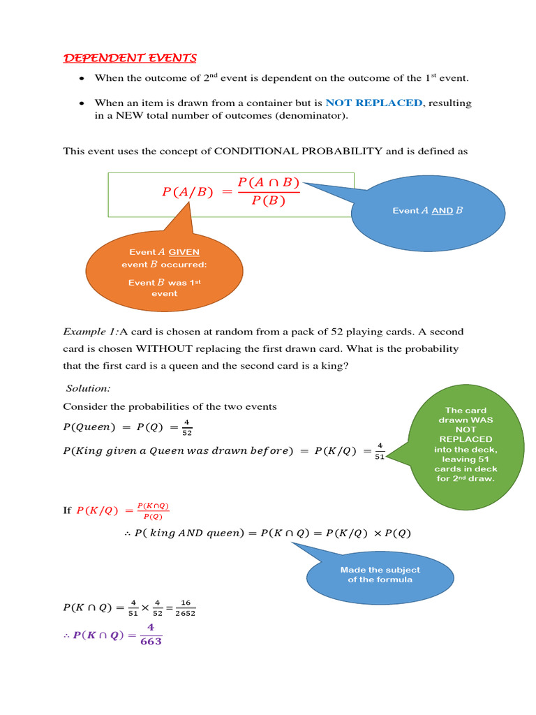 Lesson 5 DEPENDENT EVENTS CONDITIONAL PROBABILITY | PDF | Probability ...