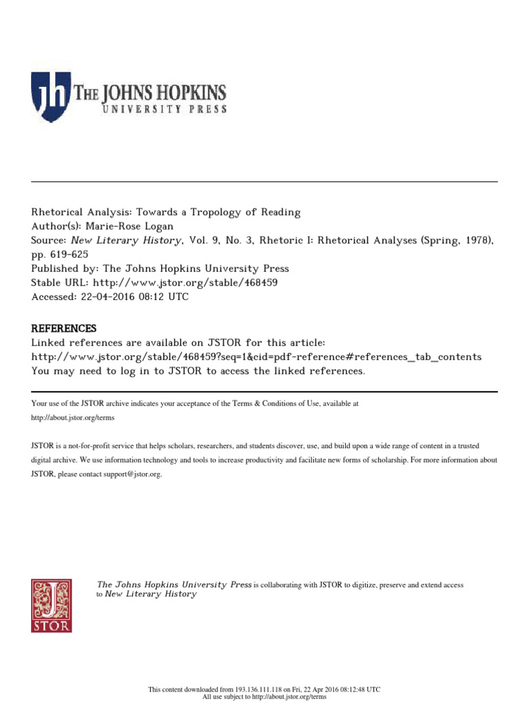 Rhetorical Analysis - Towards A Tropology of Reading | PDF | Rhetoric ...