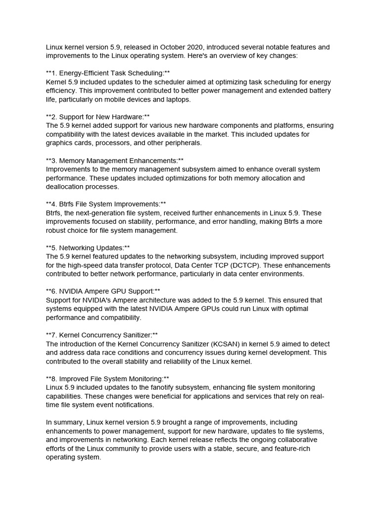 Linux Kernel 5.9 by Chatgpt | PDF | Operating System | Graphics Processing Unit