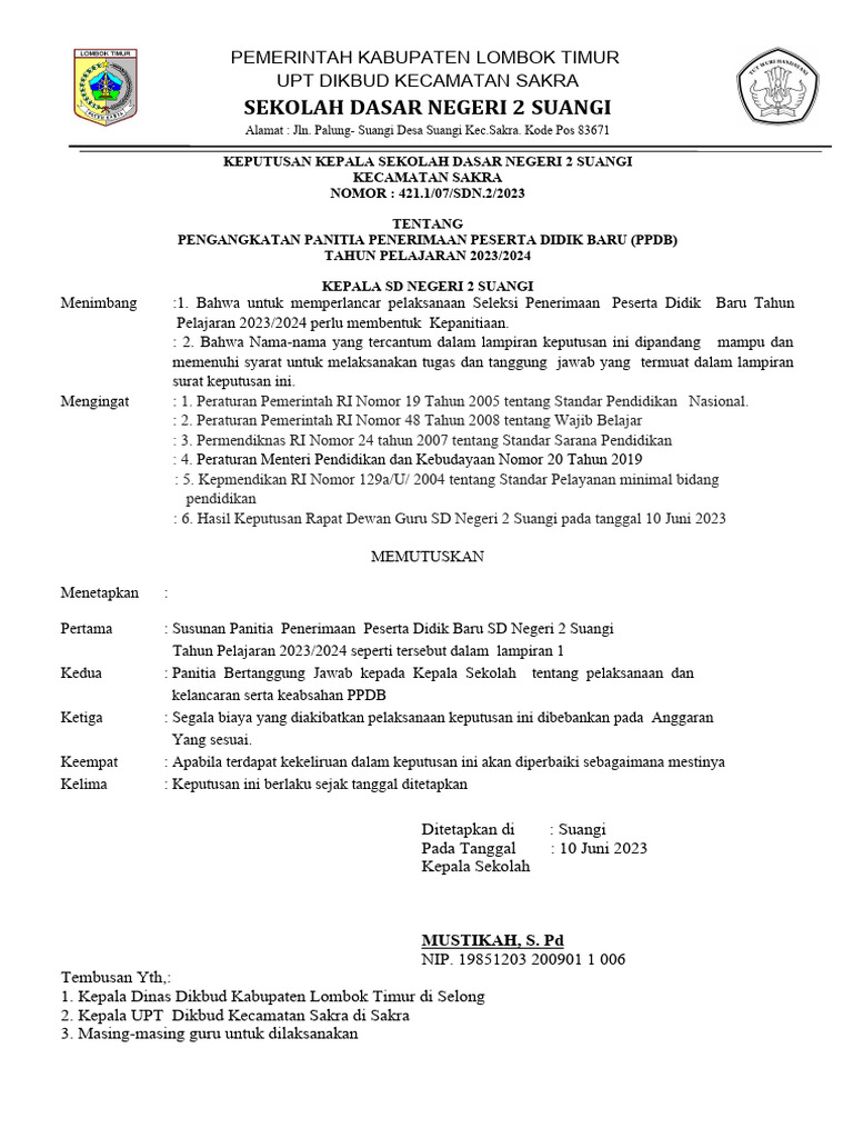 SK PPDB SDN 2 Suangi 2023 Terbaru | PDF