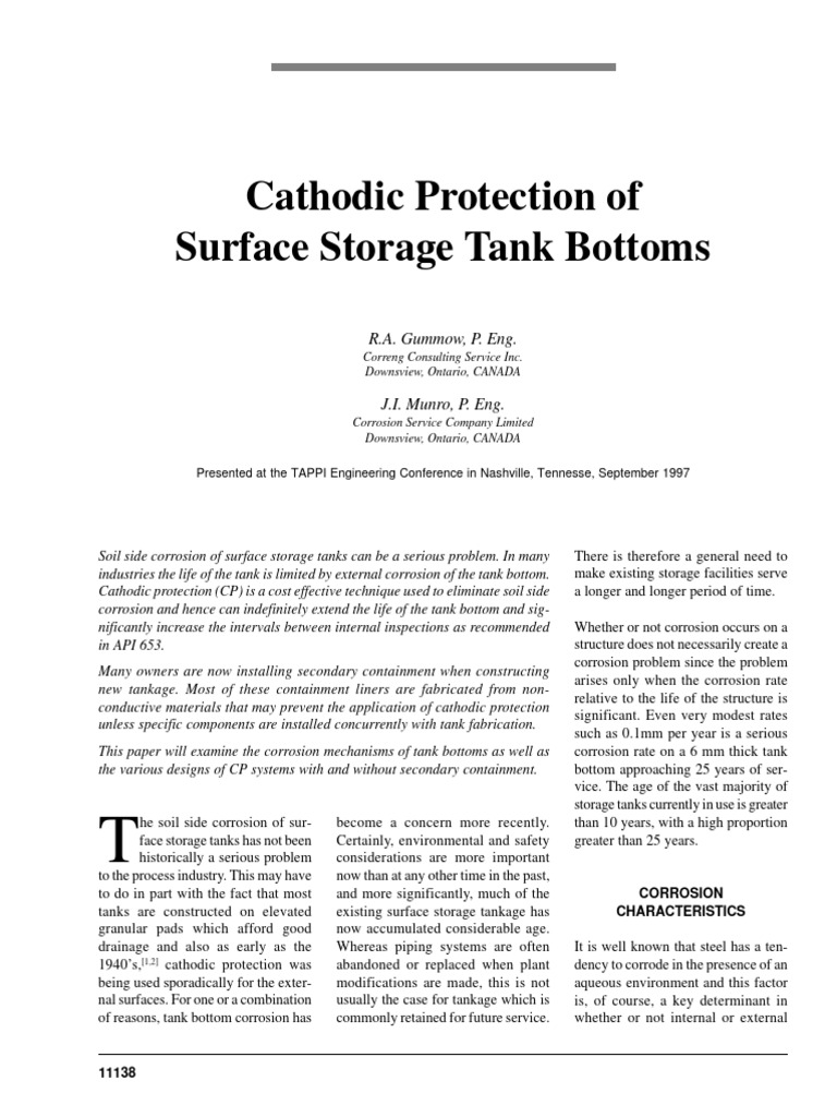 11138.0997 Cathodic Protection of Surface Storage Tank Bottoms ...