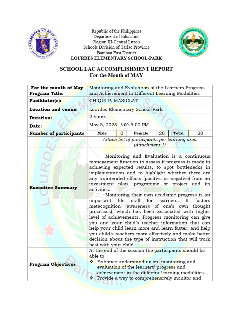 May SLAC Accomplishment | PDF | Learning | Cognitive Science