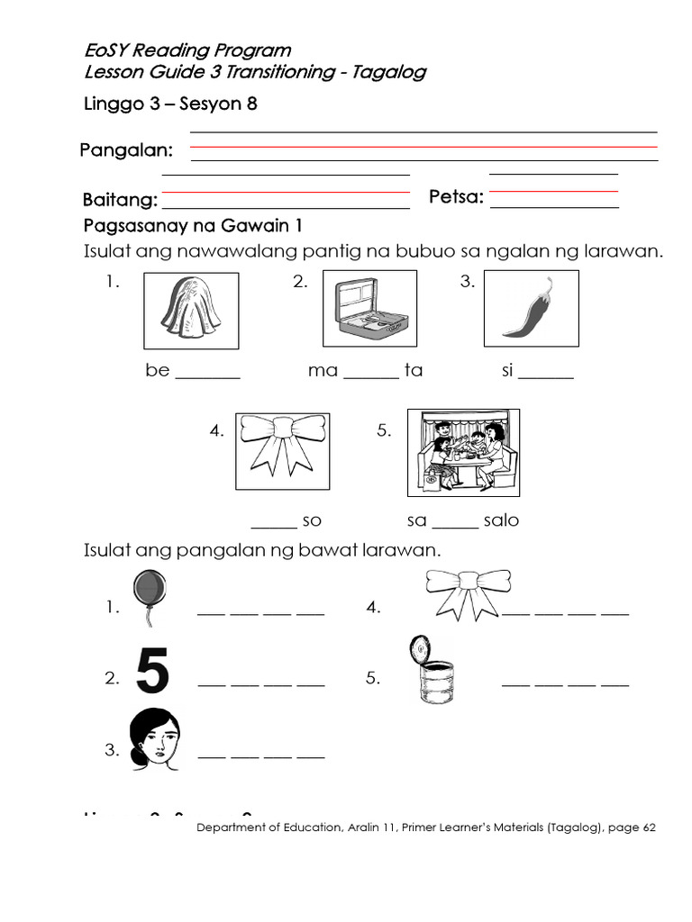 Tagalog TRANSITIONING Wk3S8 | PDF