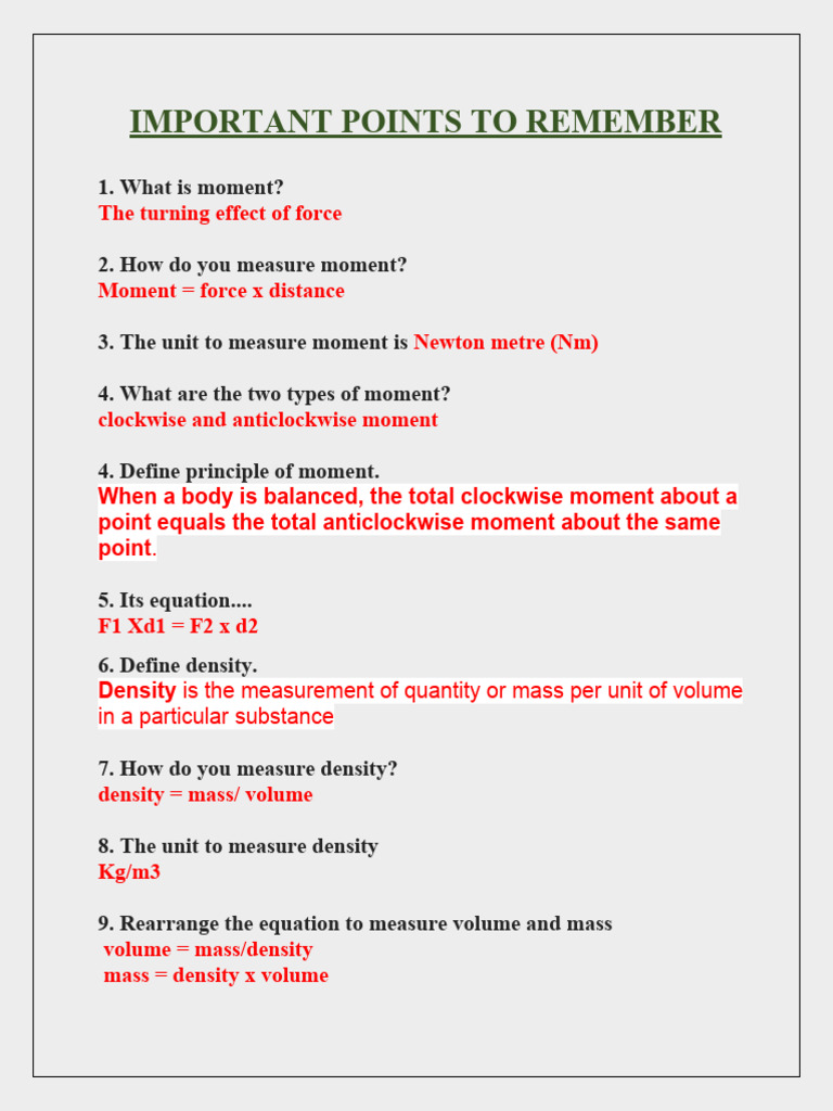 Important Points To Remember (Physics) | PDF