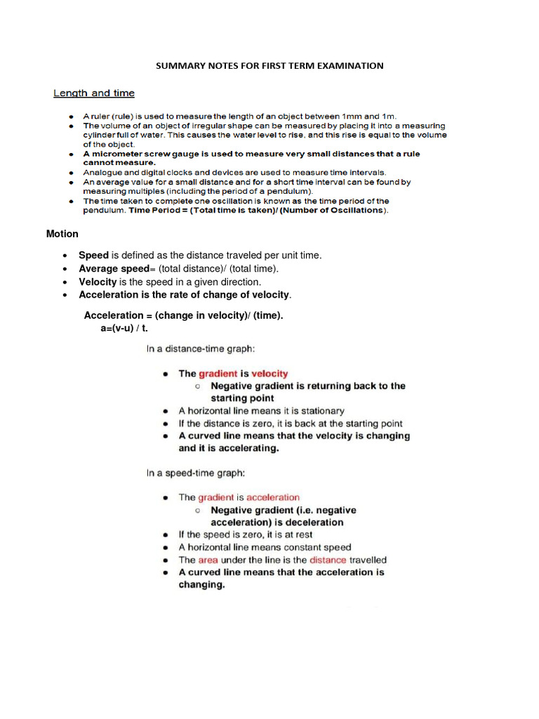 Physics Summary Notes | PDF | Force | Weight