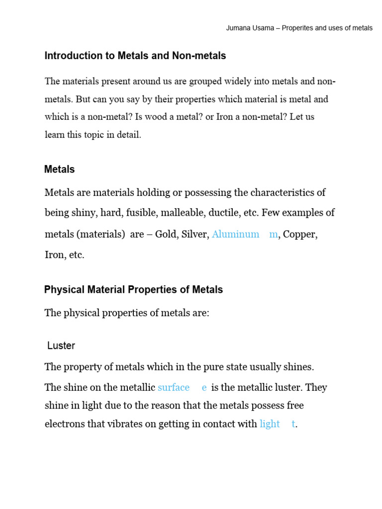 Properties and Uses of Metals Explained | PDF | Metals | Hydroxide