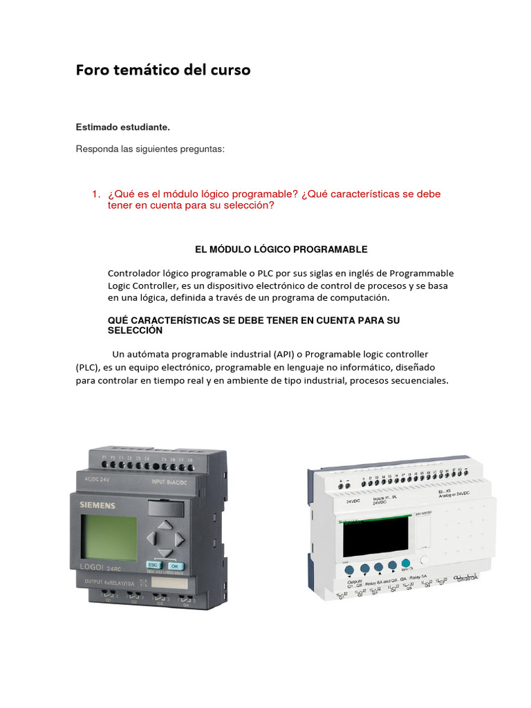 Foro Temático Del Curso | PDF | Controlador lógico programable | Lenguaje de programación