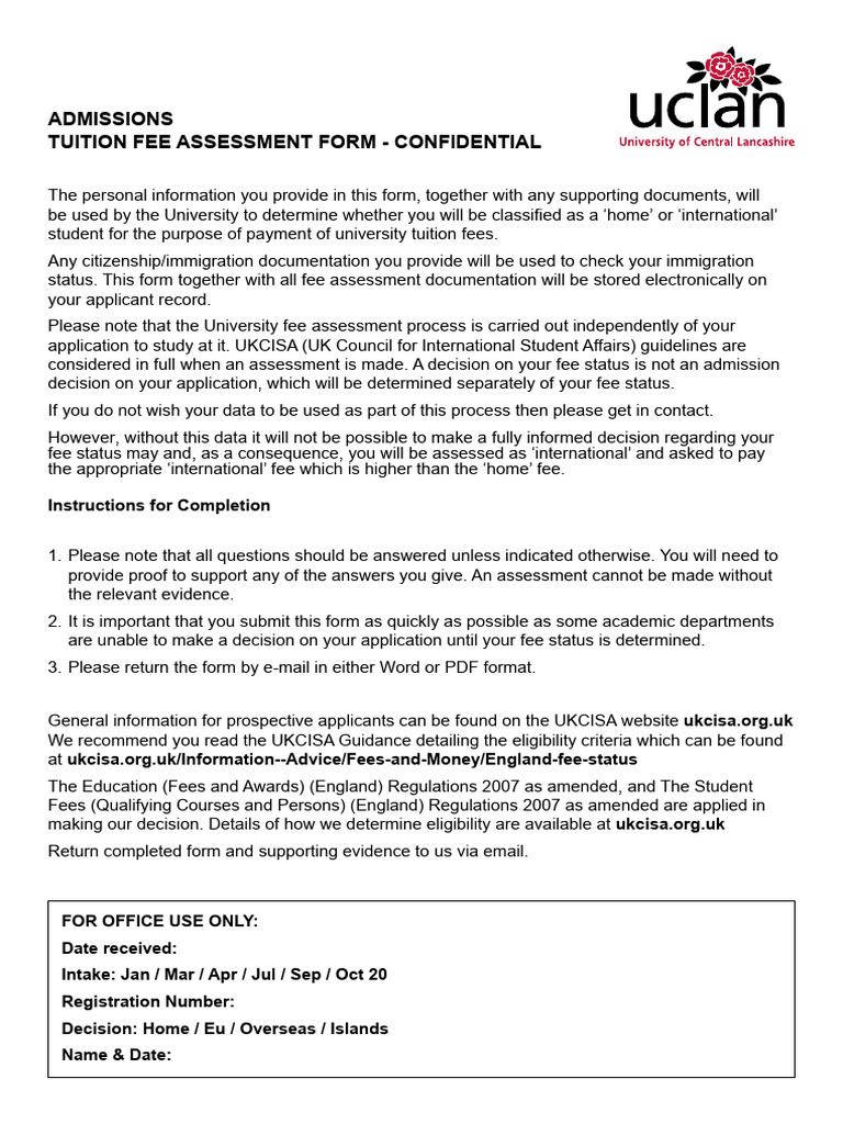 Tuition Fee Assessment Form Guide | PDF | Passport | Asylum Seeker
