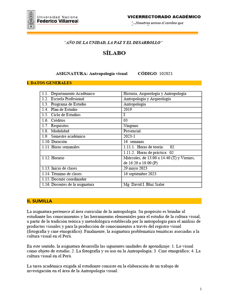 SILABO Antropología Visual - Antropología. David Blaz Sialer | PDF ...