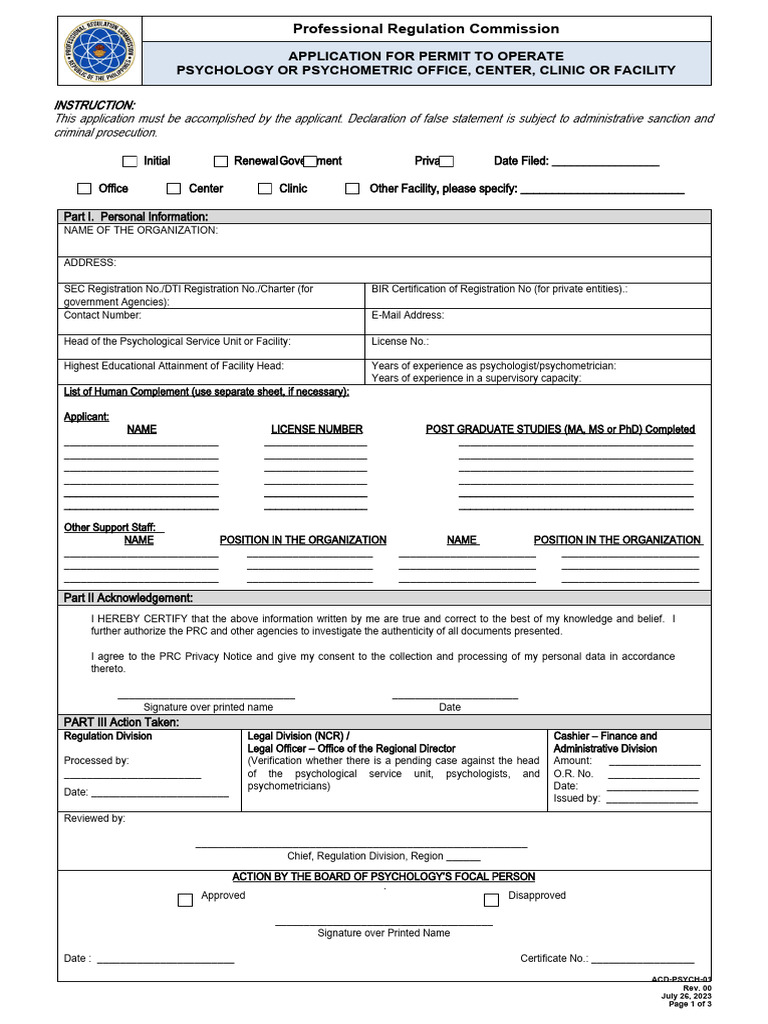 PTO Application Form | Download Free PDF | Psychometrics | Psychologist