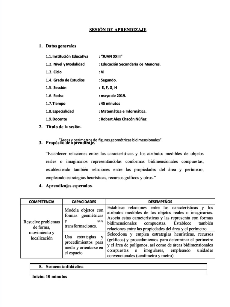 PDF Sesion de Aprendizaje Areas y Perimetros - Compress | PDF PDF Sesion de Aprendizaje Areas y Perimetros - Compress | PDF