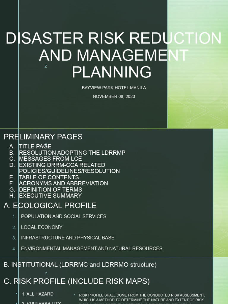 Disaster Risk Reduction and Management Planning | PDF | Risk ...