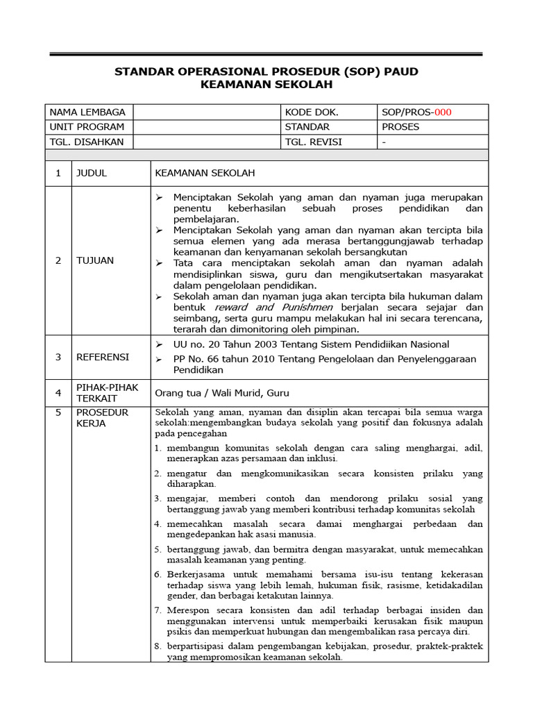 Sop Keamanan Sekolah | PDF
