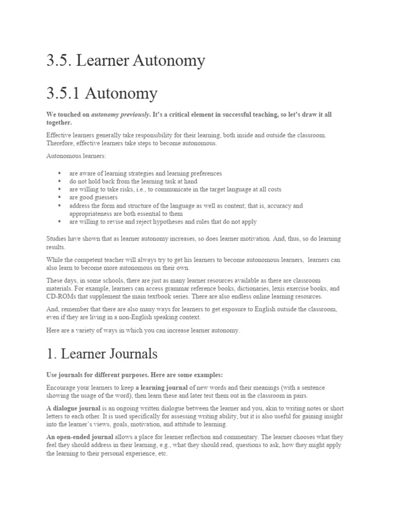 3.5. Learner Autonomy 3.5.1 Autonomy | PDF | Learning | Autonomy