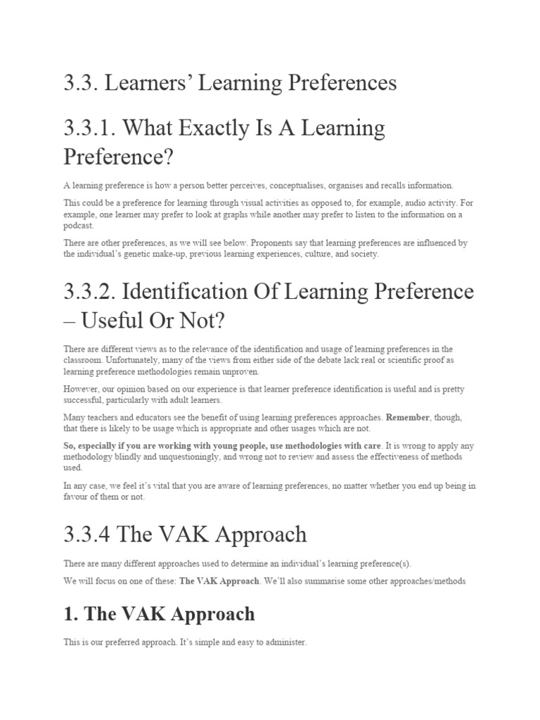 3.3. Learners' Learning Preferences 3.3.1. What Exactly Is A Learning Preference? | PDF ...