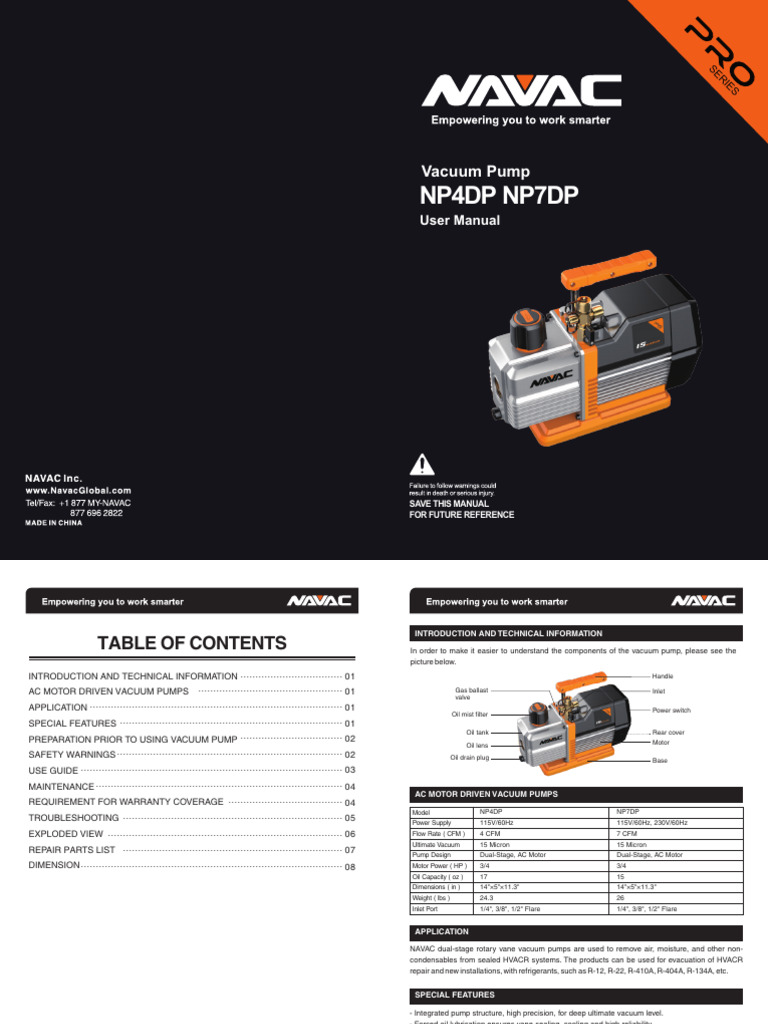 NP7DP AC Vacuum Pump User Manual | PDF | Pump | Ac Power Plugs And Sockets