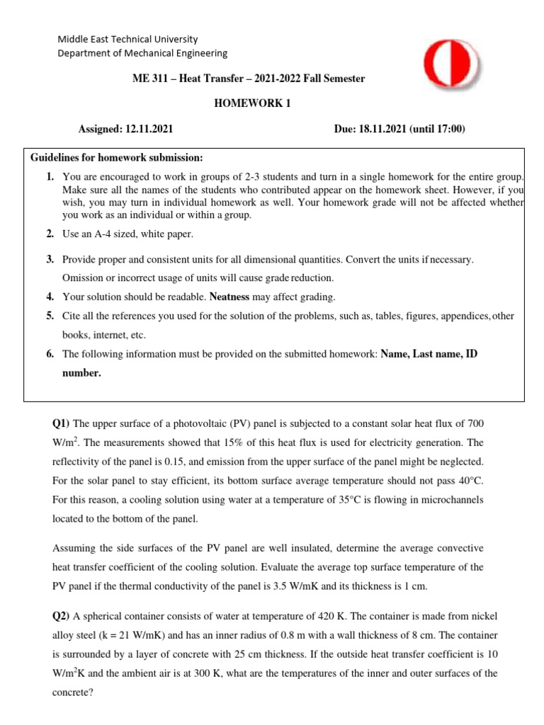 Homework 1 | PDF | Heat Transfer | Photovoltaics