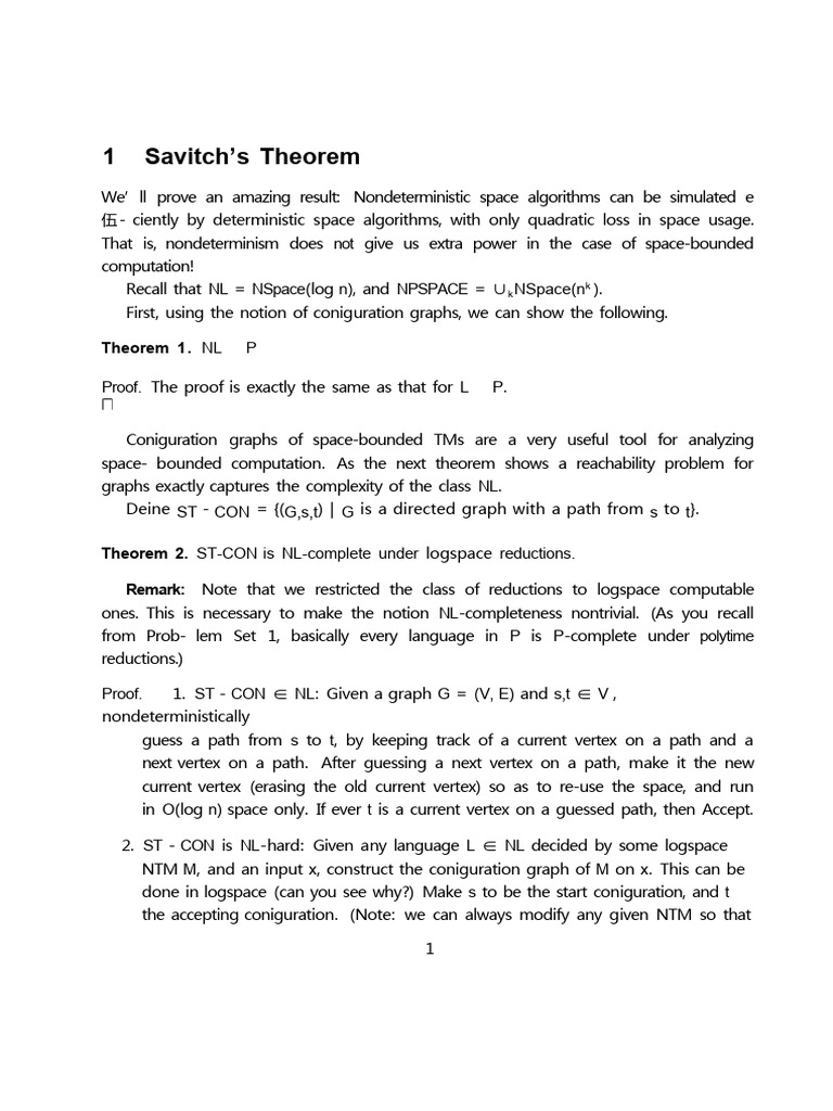 Savitchs Theorem Pdf Theoretical Computer Science Computer Science 