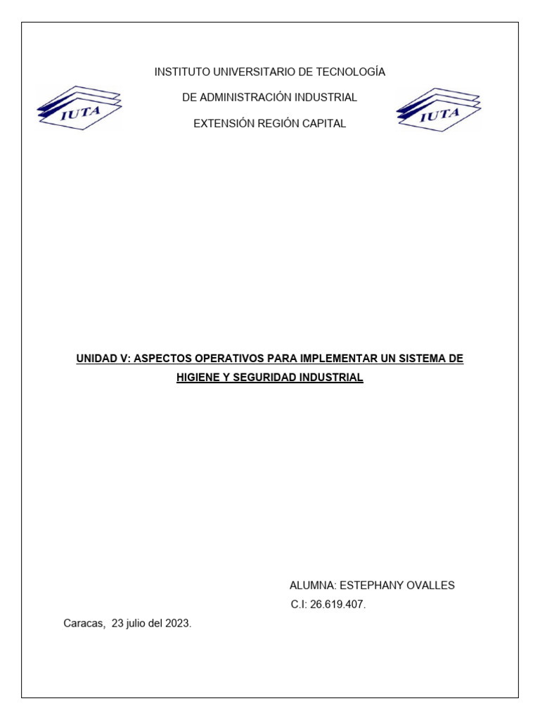 Aspectos Operativos para Implementar Un Sistema de Higiene y Seguridad ...