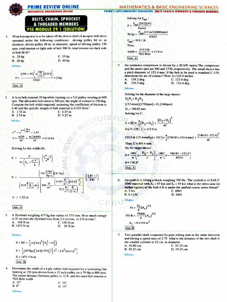 29.1 Belts, Chain - Sprockets, - Threaded Members Solutions | PDF ...