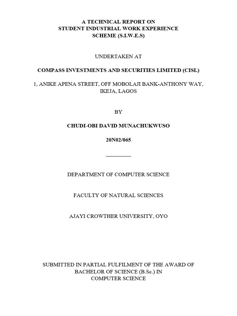 Siwes Report | PDF | Html | Html Element