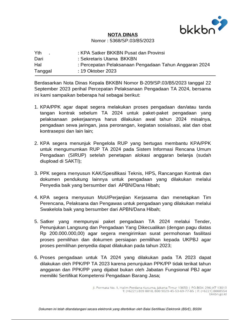 Nodin Percepatan Pengadaan 2024 | PDF