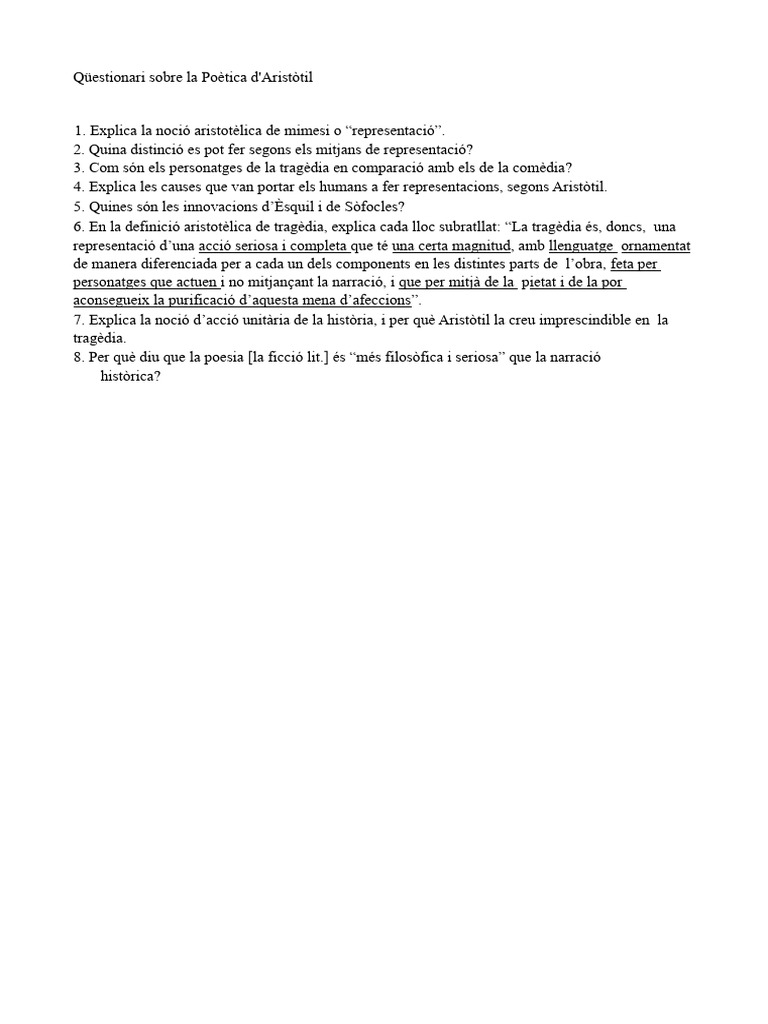 Questionari Poetica Aristotil | PDF