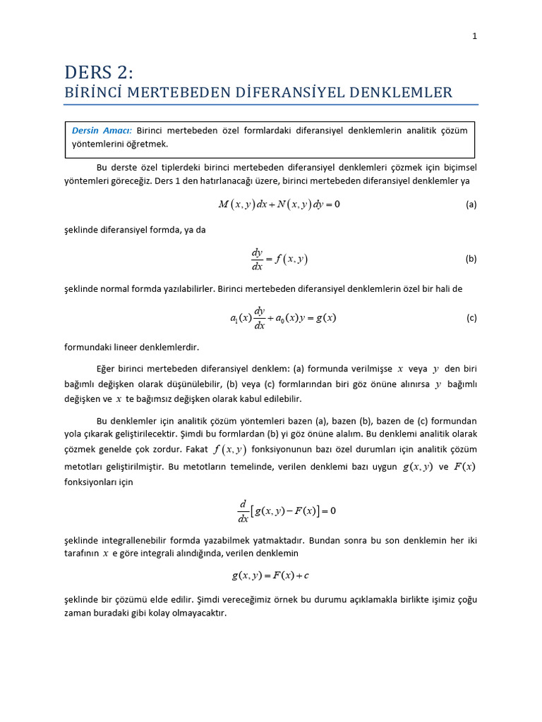 Diferansiyel Denklemler Ders Notları - 2 | PDF